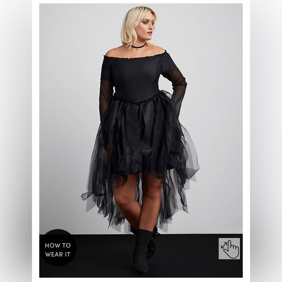 torrid | Dresses | Torrid Off Shoulder Tulle Long Sleeve Goth Formal ...
